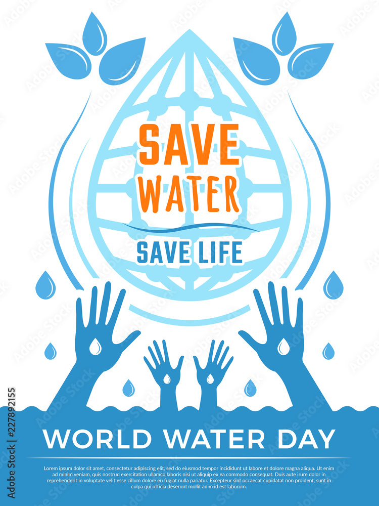 Save water. Aqua liquid drops healthcare poster vector concept picture ...