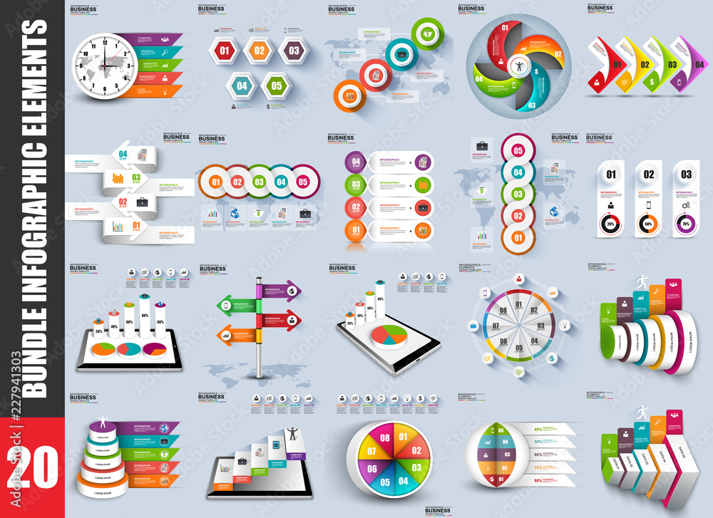 Vektor Bundle infographic elements data visualization vector design ...