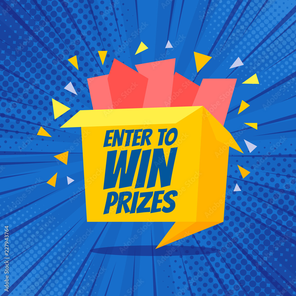 Enter to win prizes gift box. Cartoon origami style vector illustration ...