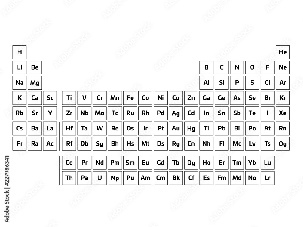 Periodic table of elements. Simple table with symbols of chemical ...
