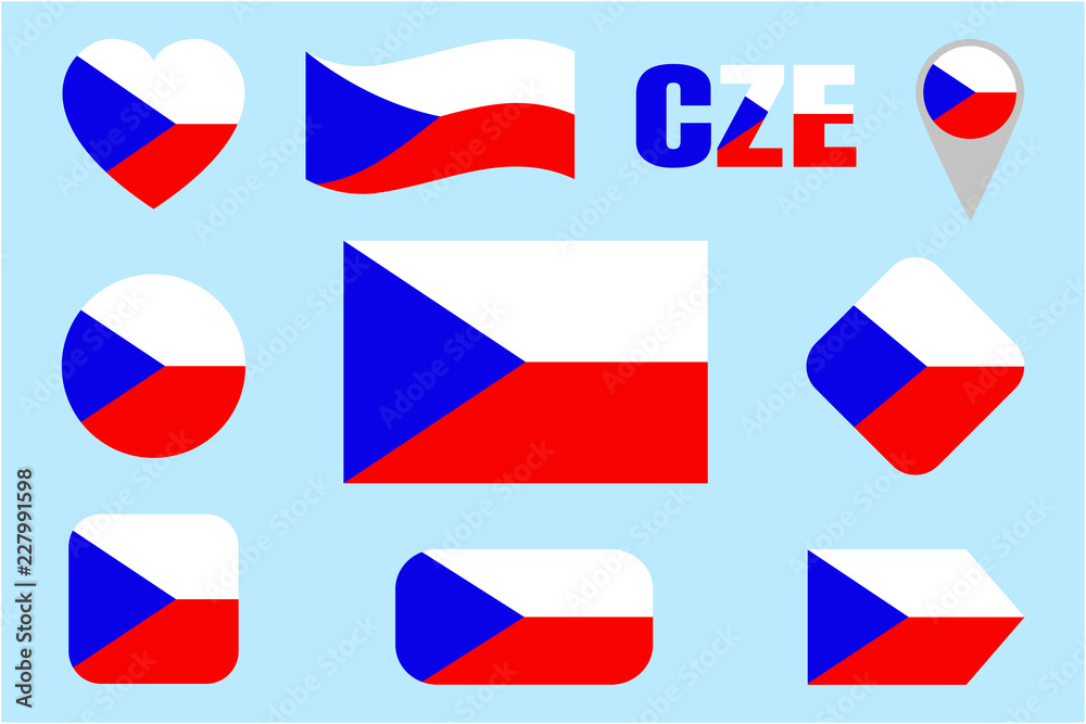 Czech Republic flag vector set. Different geometric shapes. Flat style ...
