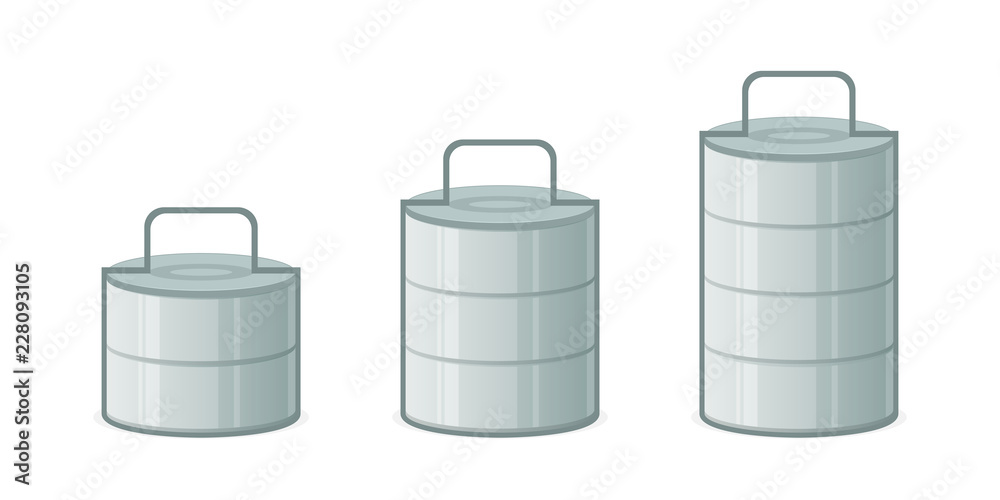 Metal indian tiffin box icon set. Clipart image isolated on white ...