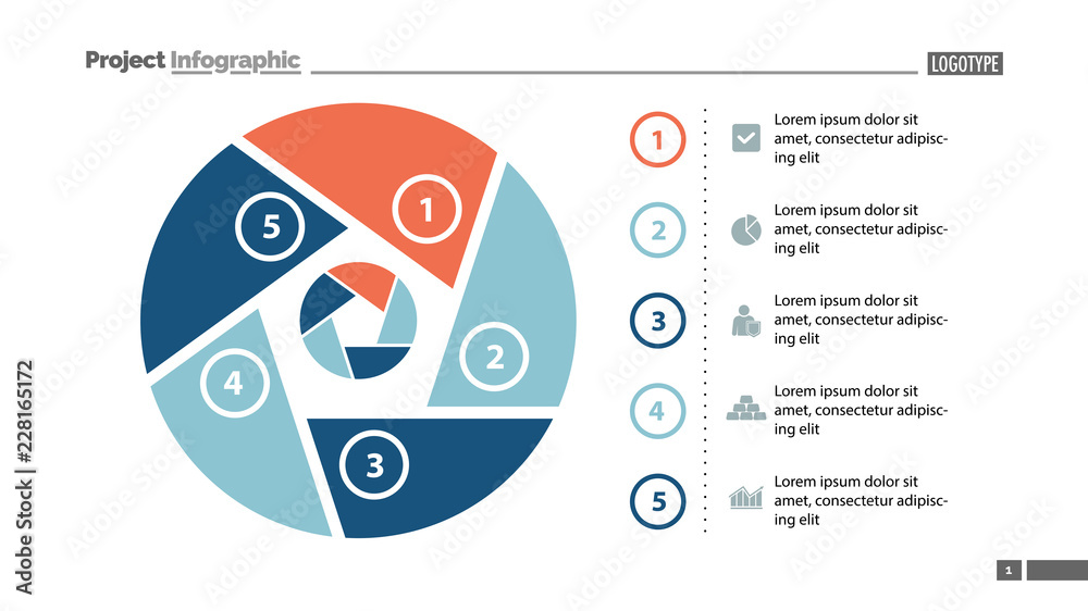 Vector de Stock Six steps process chart slide template. Business data. List, diagram, design ...