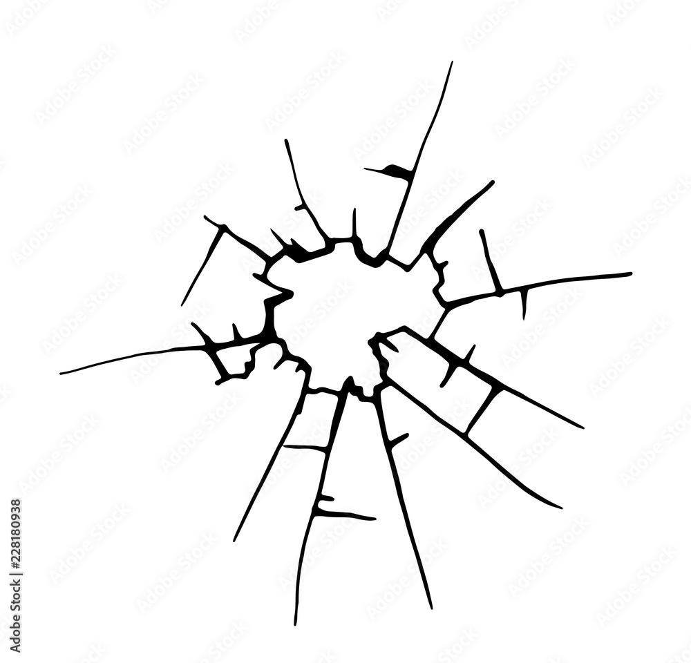 Broken glass, cracks, bullet marks on glass. Stock Vector | Adobe Stock
