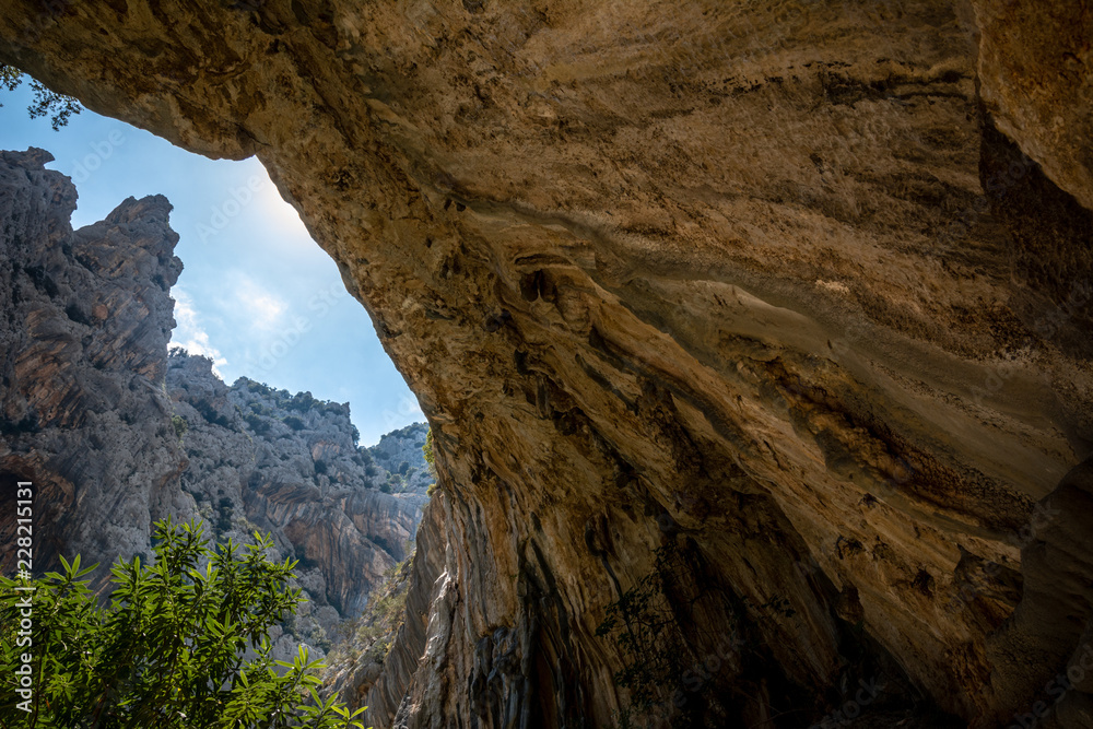 Beautiful huge canyon viewed from below in the cave. Shot in Gola Su ...
