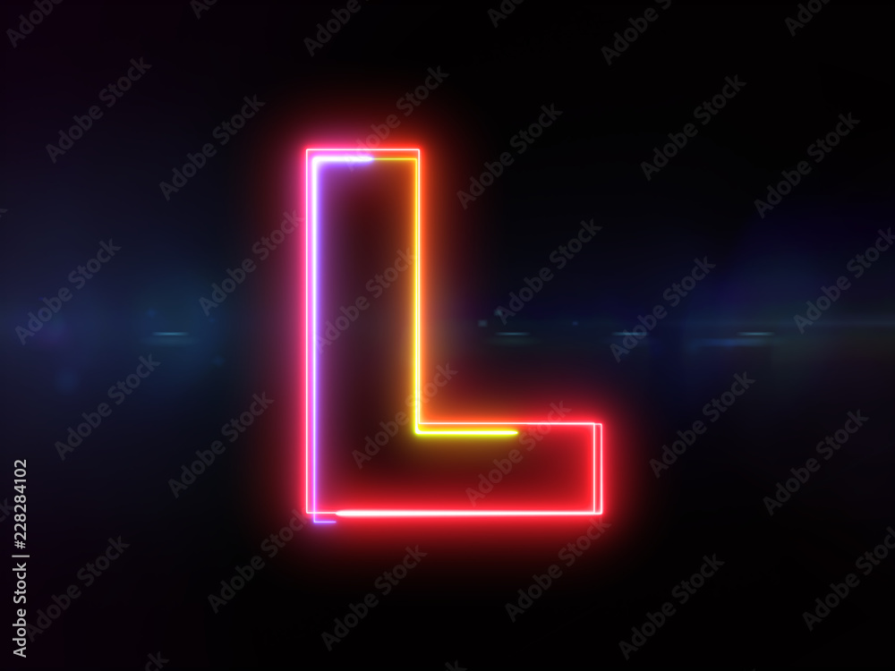 Letter L - colorful glowing outline alphabet symbol on blue lens flare ...