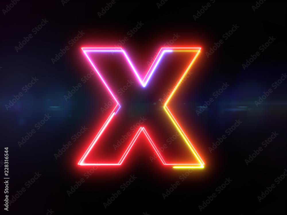 Letter X - colorful glowing outline alphabet symbol on blue lens flare ...