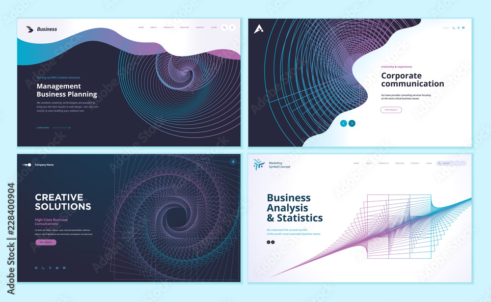 Set of web page design templates with abstract background for business ...