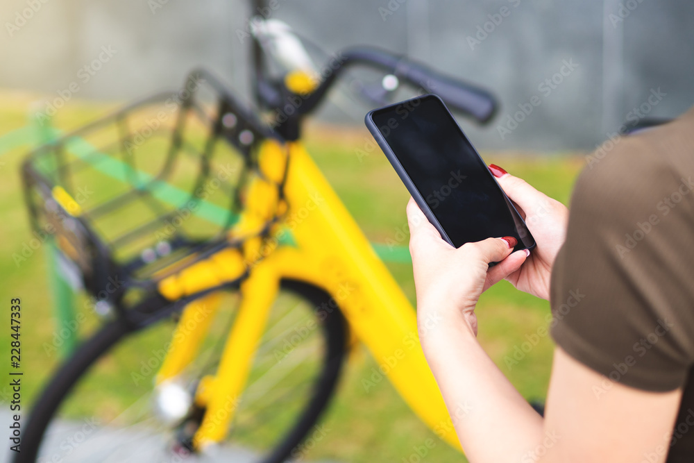 Sharing bicycle system in city, by Scan QR code and ride Stock Photo ...