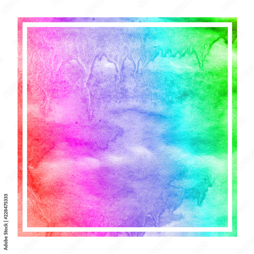 Multicolored hand drawn watercolor rectangular frame background texture ...