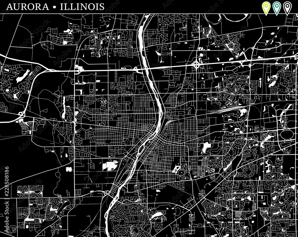 Simple map of Aurora, Illinois Stock Vector | Adobe Stock