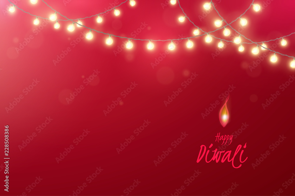 Vector horizontal banner for festival of lights Diwali with border of ...