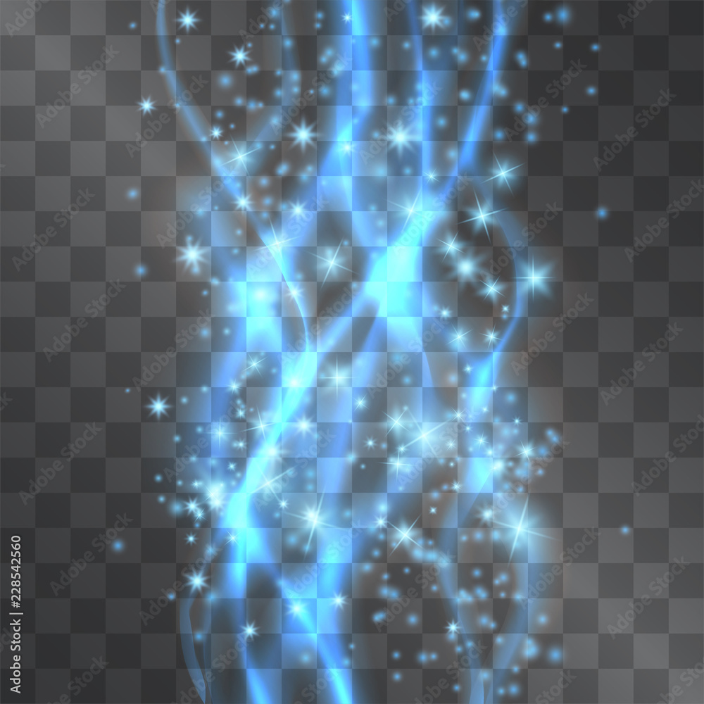 Blue neon light effect, wave shaped. Vector glowing lines shining ...