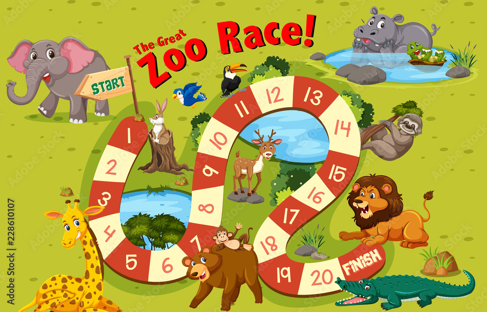Wild animals board game template Stock Vector | Adobe Stock