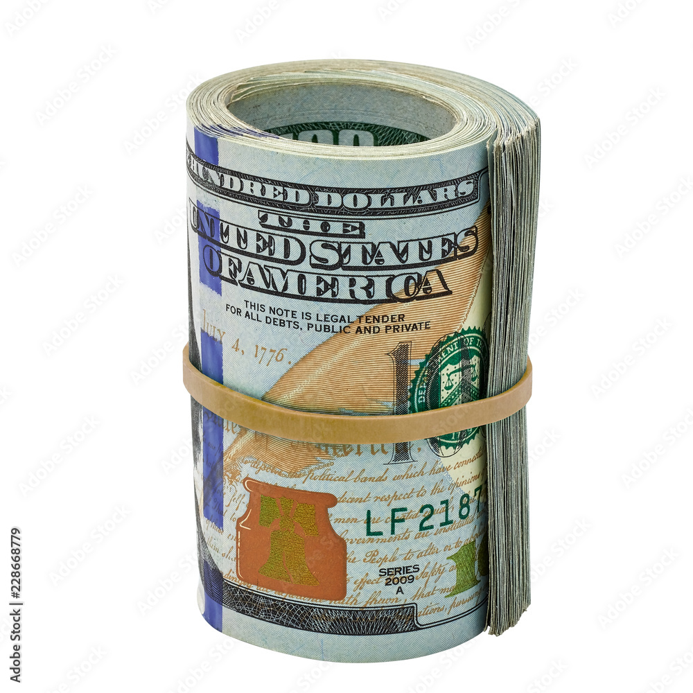 Rolled American dollars banknotes. Close up shot isolated on white ...