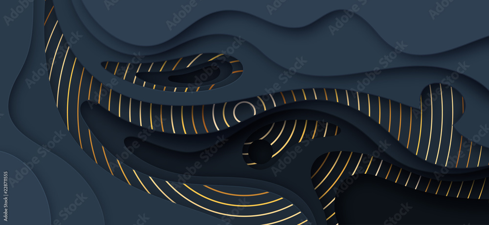 Black paper cut background. Abstract realistic papercut decoration ...