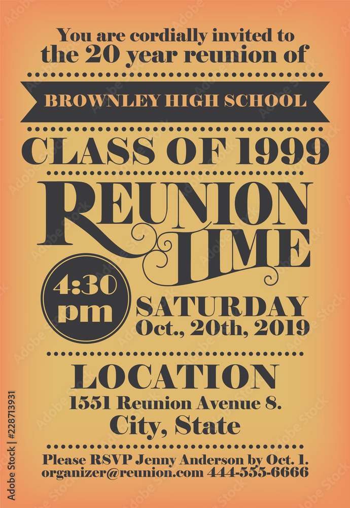 Elagant school reunion invitation design for a specified graduated ...
