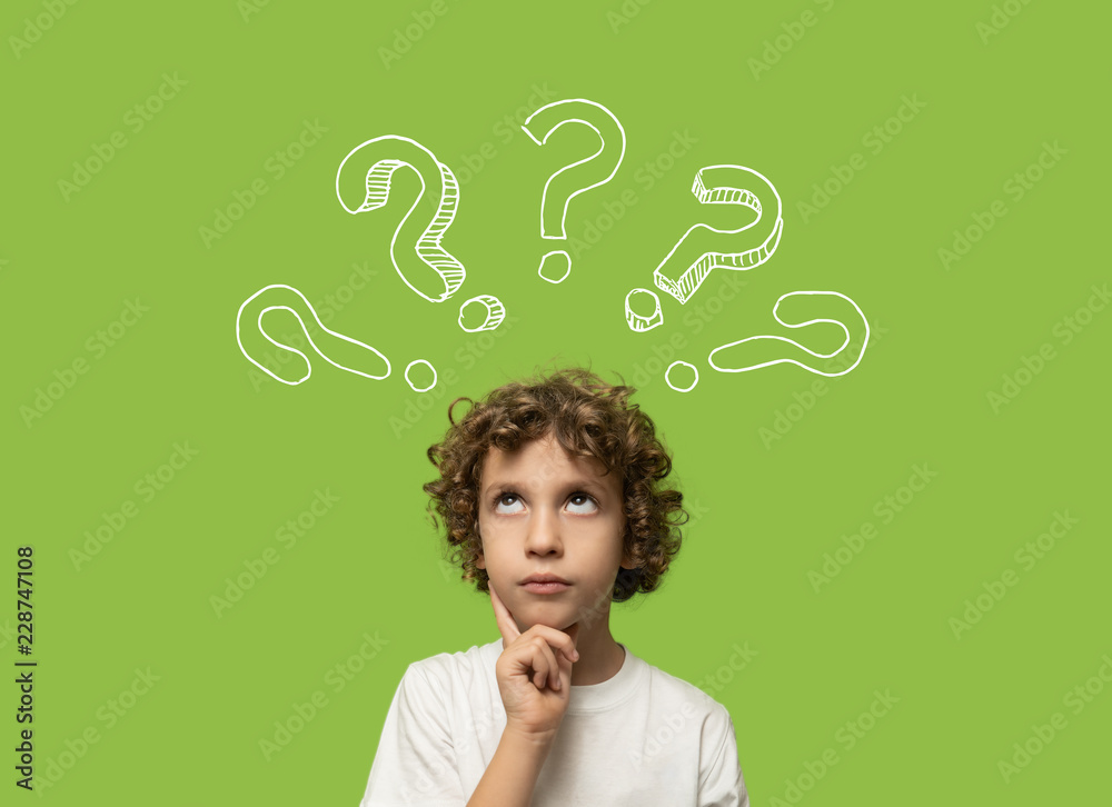 thinking kid - 6 years old child thinking and asking himself a question ...