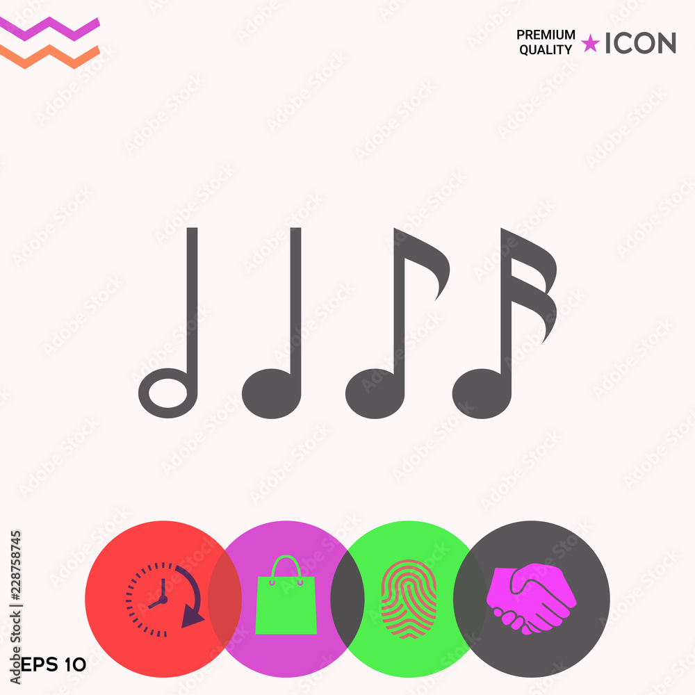 Symbol of Music, notes. Sixteenth note, Eighth note, quarter note and ...