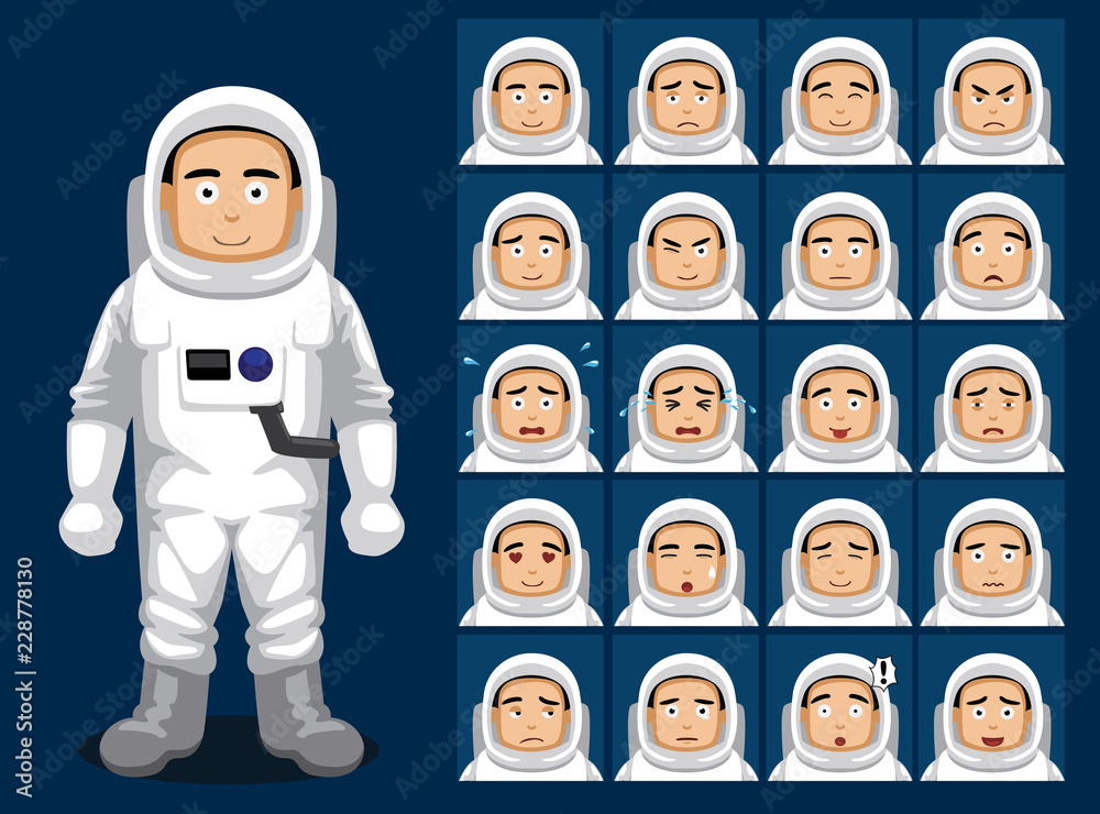 Astronaut Cartoon Character Emotion faces Stock Vector | Adobe Stock
