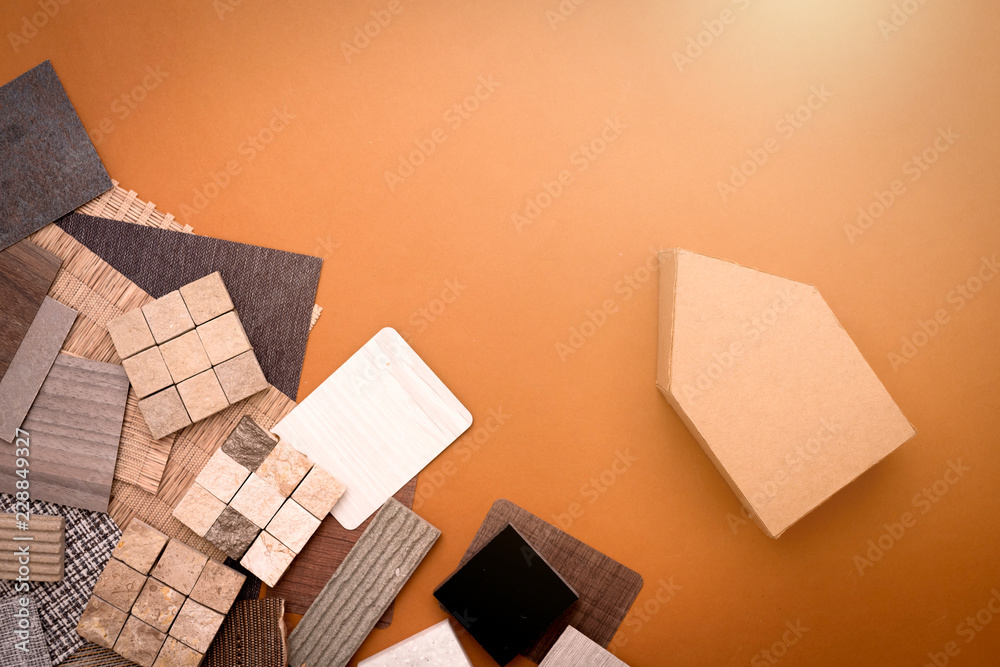 house design ideas concept with sample material house model on color ...