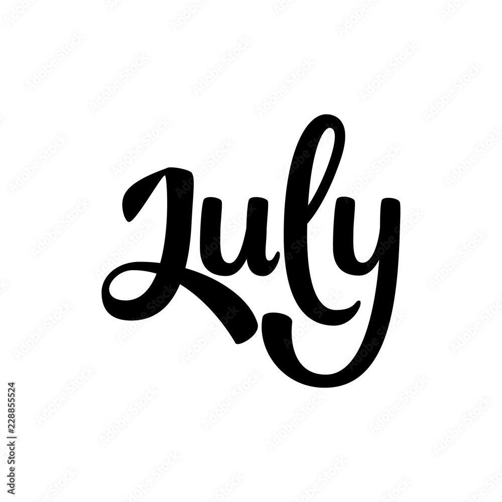 July. Name of the month. Handwritten Lettering. Text. Modern ...