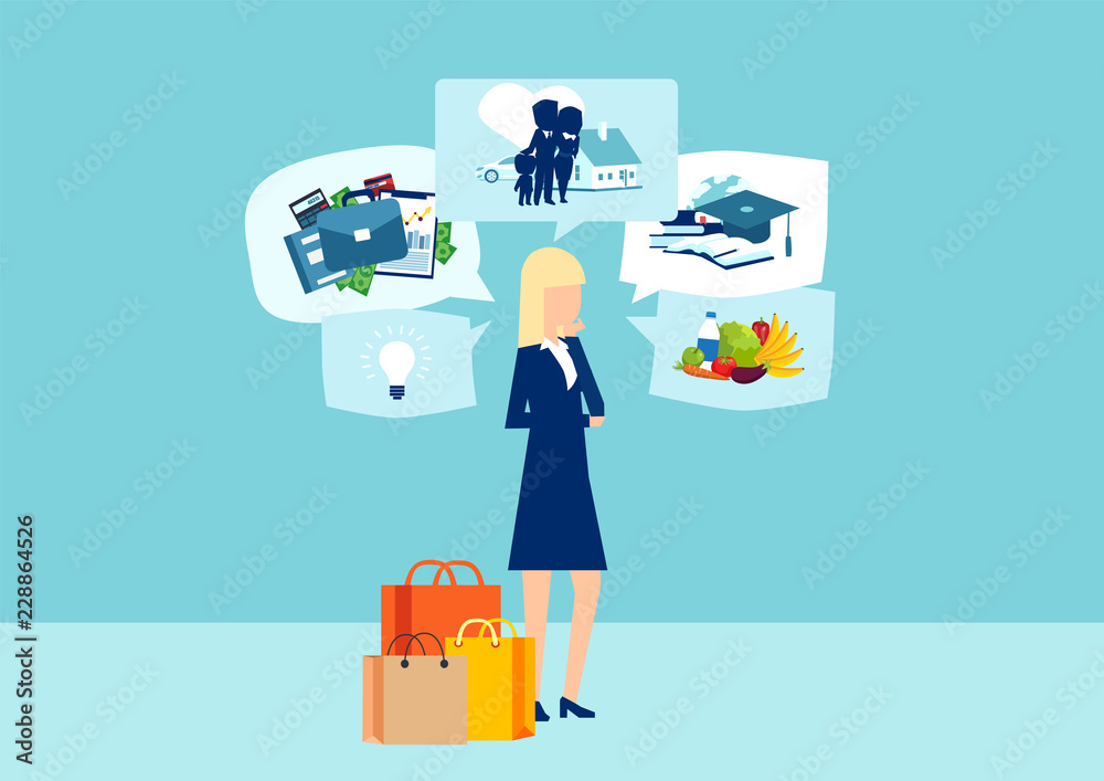 Cartoon woman planning future life 素材庫向量圖 | Adobe Stock
