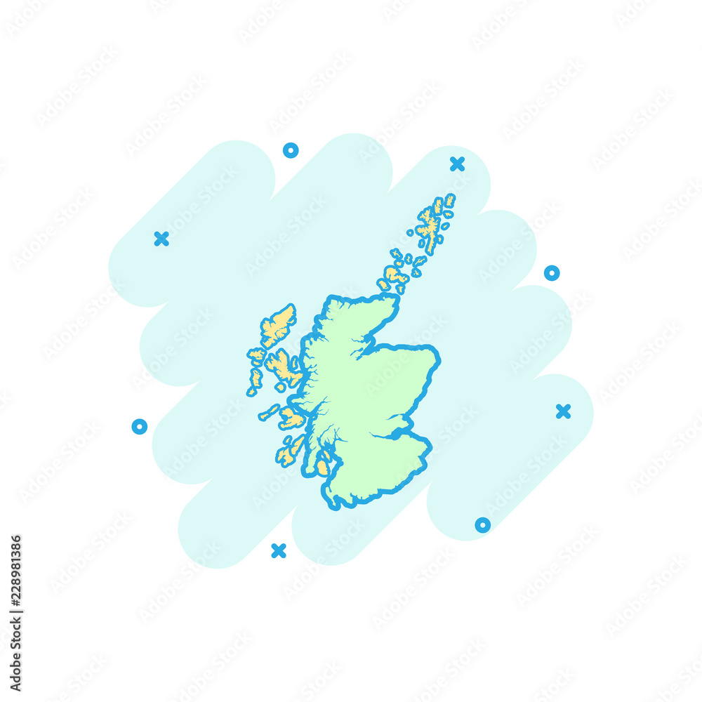 Vector cartoon Scotland map icon in comic style. Scotland sign ...