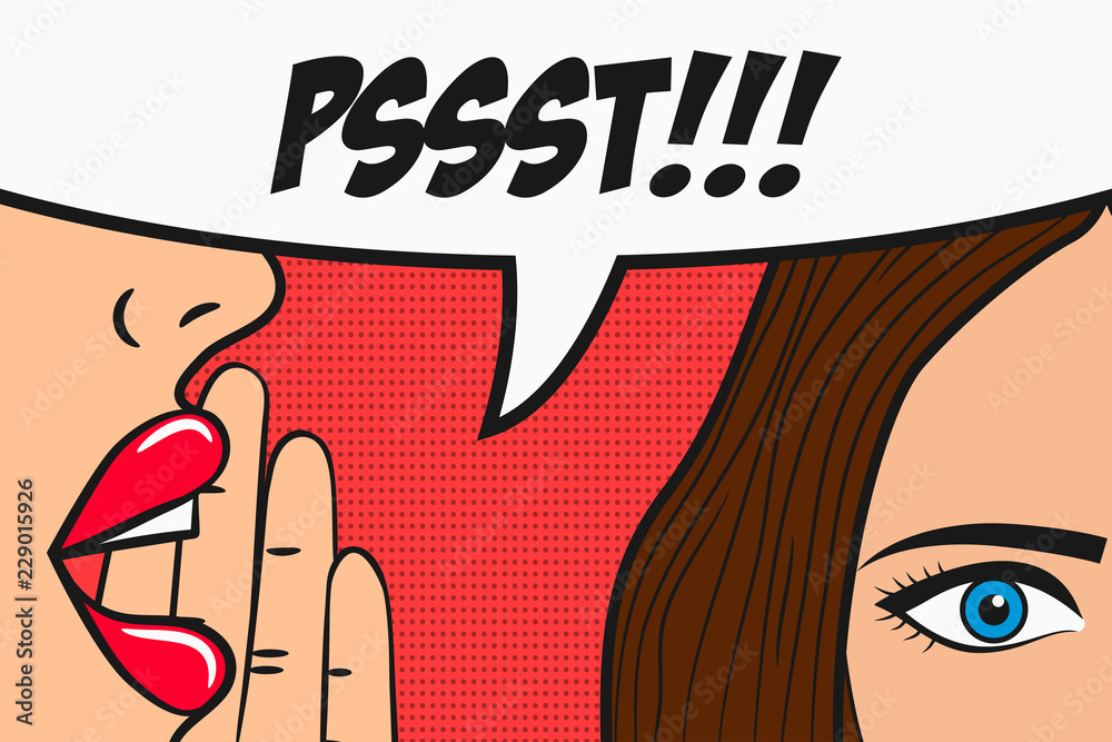 Girl whispering gossip to woman with comic speech bubble. Pop art style ...