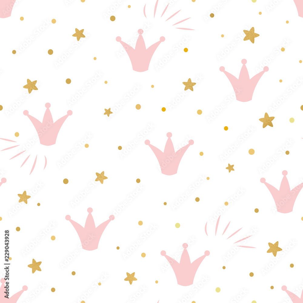 Vector de Stock Pink cute princess pattern Seamless background with a ...