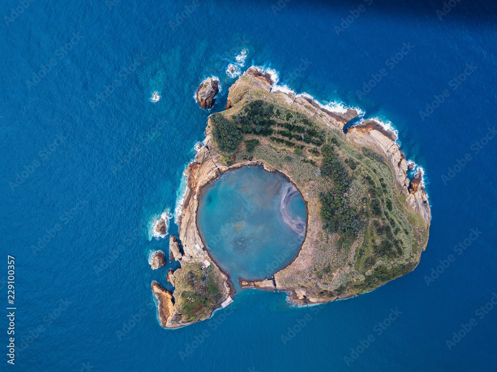 Aerial view of the Islet of Vila Franca do Campo near San Miguel island ...