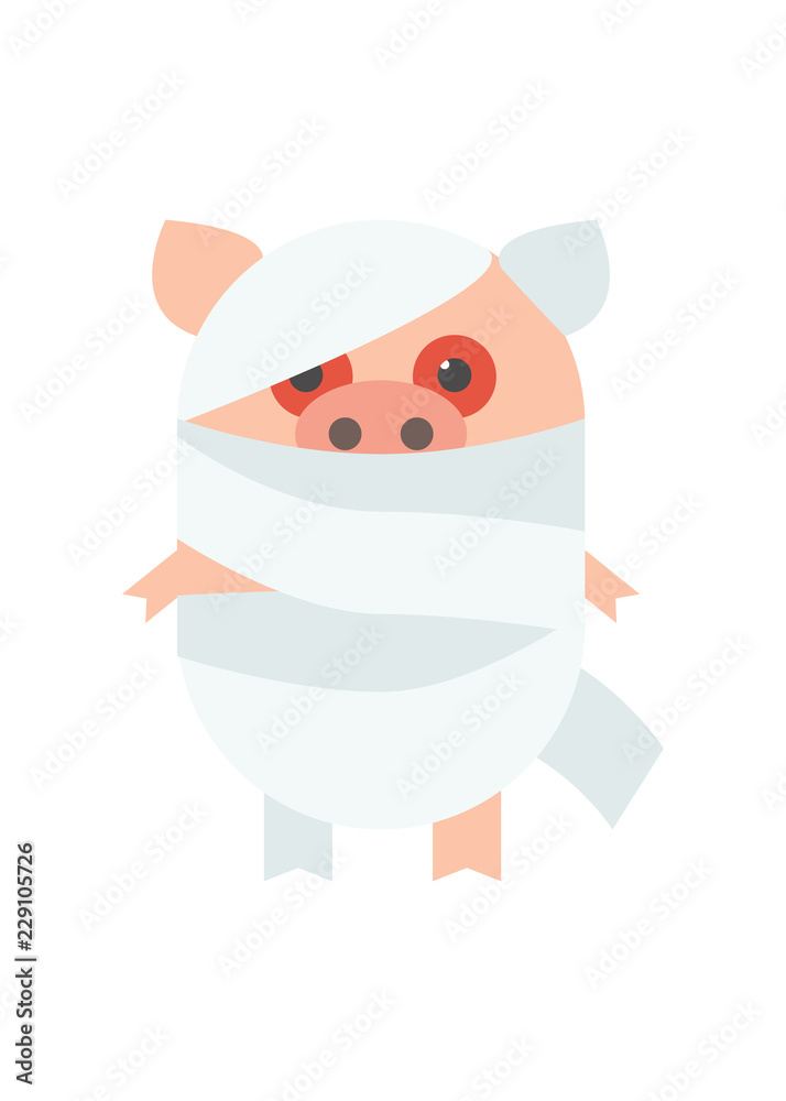 Pigs for Halloween costume mummy. Pig in bandages. Cartoon Vector Stock ...