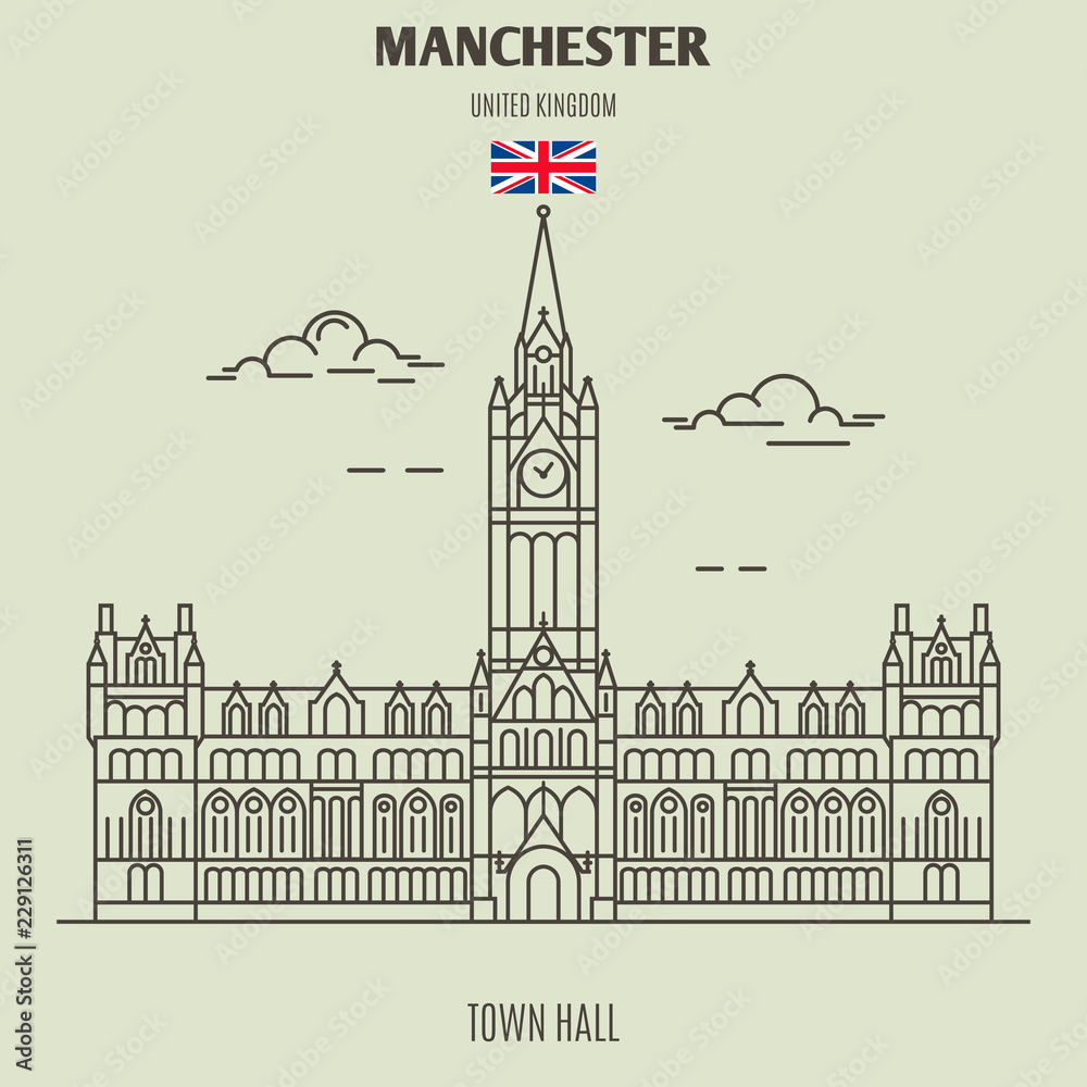 Town Hall in Manchester, UK. Landmark icon Stock Vector | Adobe Stock