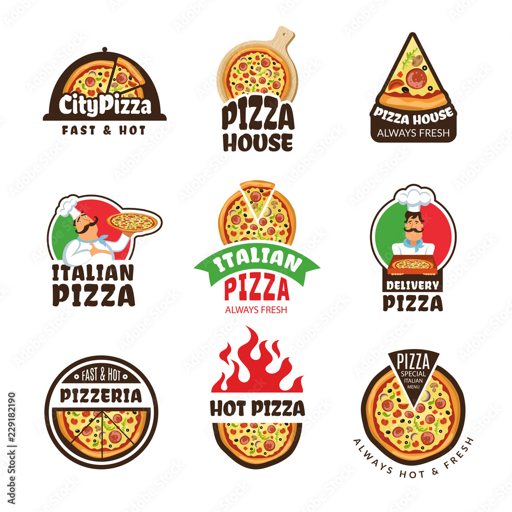 Pizzeria logo. Italian pizza ingredients restaurant cook trattoria ...