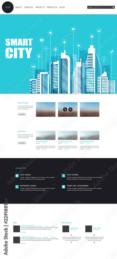 One Page Website Template with Flat illustration of Smart City Header ...