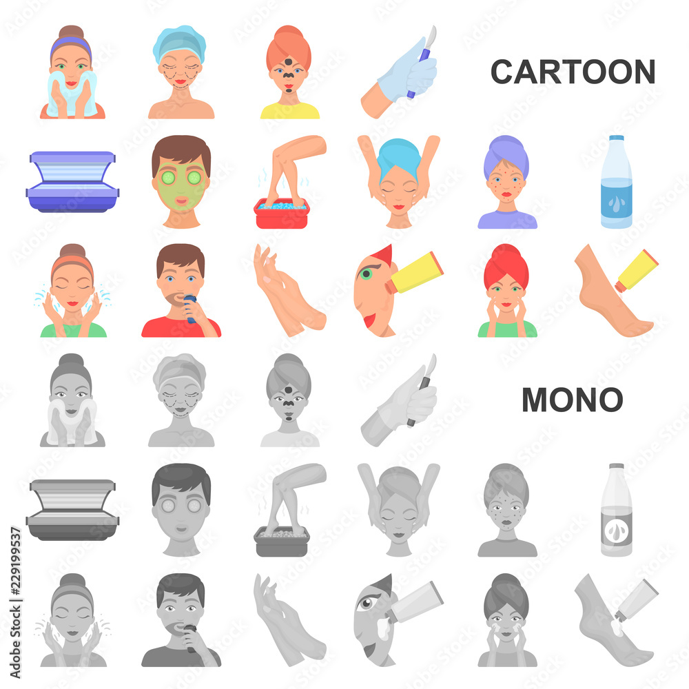 Skin care cartoon icons in set collection for design. Face and body ...