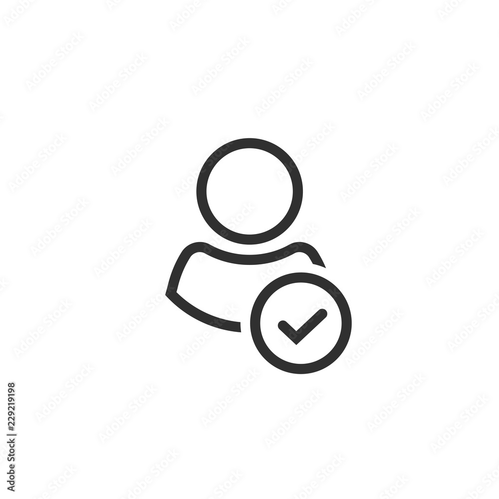 Profile with checkmark icon vector, line outline art user account ...