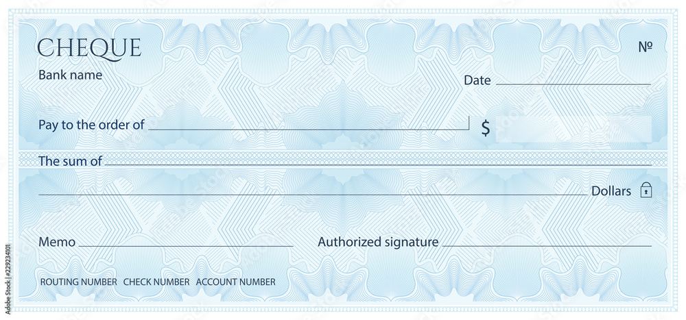 Check, Cheque (Chequebook template). Guilloche pattern with abstract ...