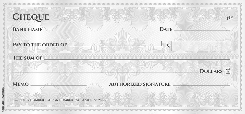 Check, Cheque (Chequebook template). Guilloche pattern with abstract ...