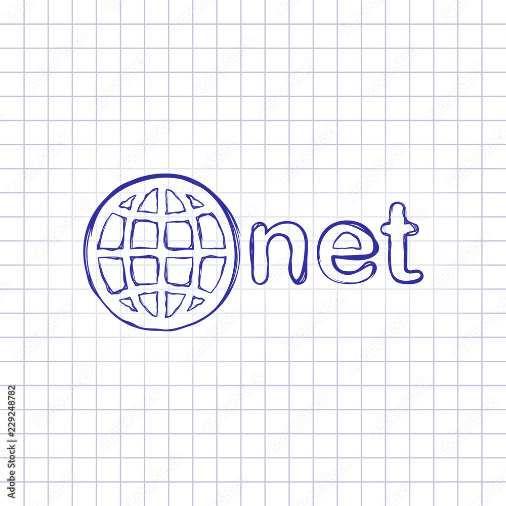 one of main domains, globe and net. Hand drawn picture on paper sheet ...