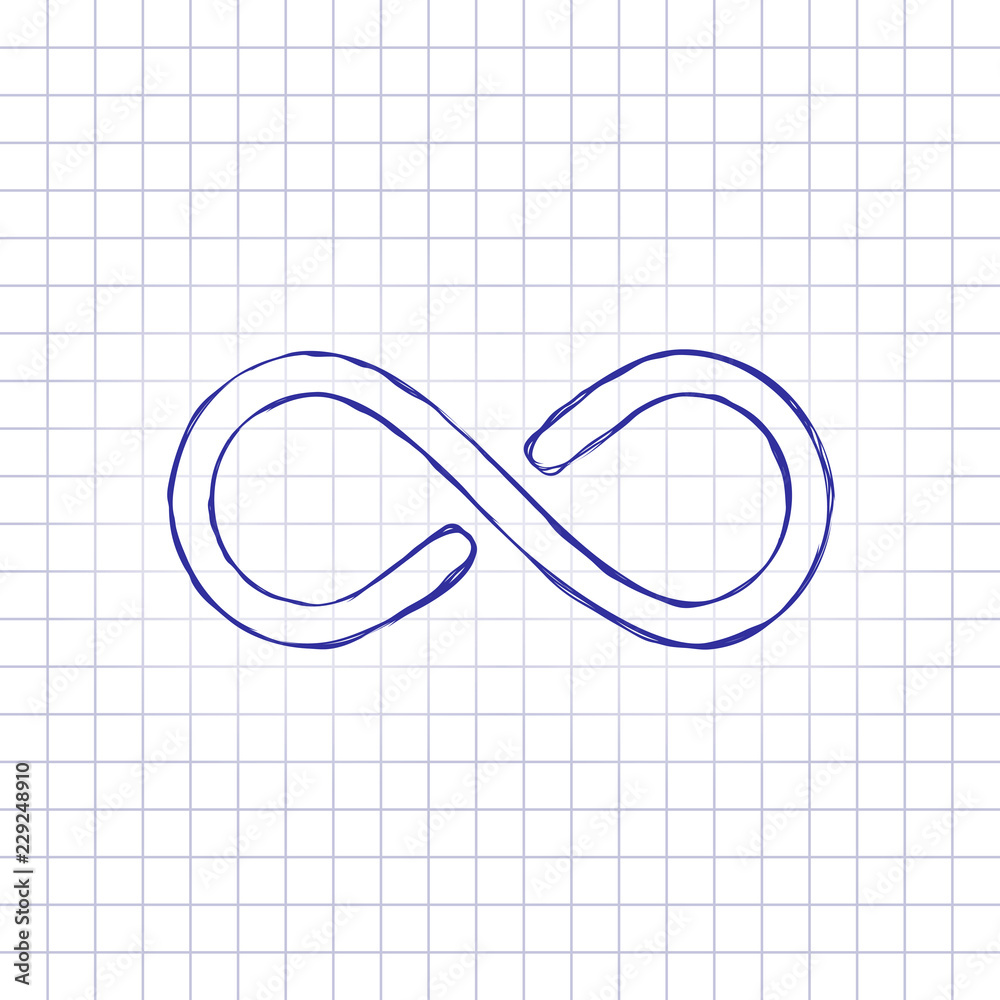 infinity symbol, simple icon. Hand drawn picture on paper sheet. Blue ...