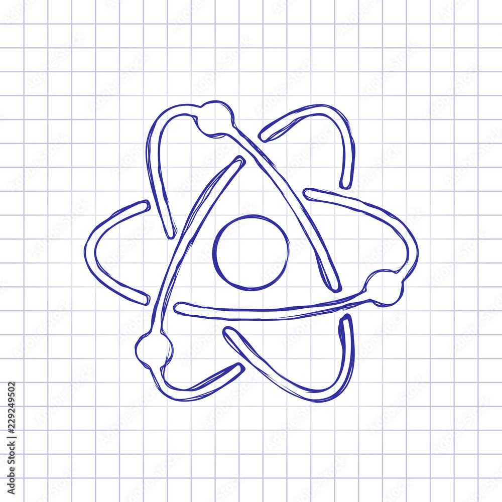 scientific atom symbol, simple icon. Hand drawn picture on paper sheet ...