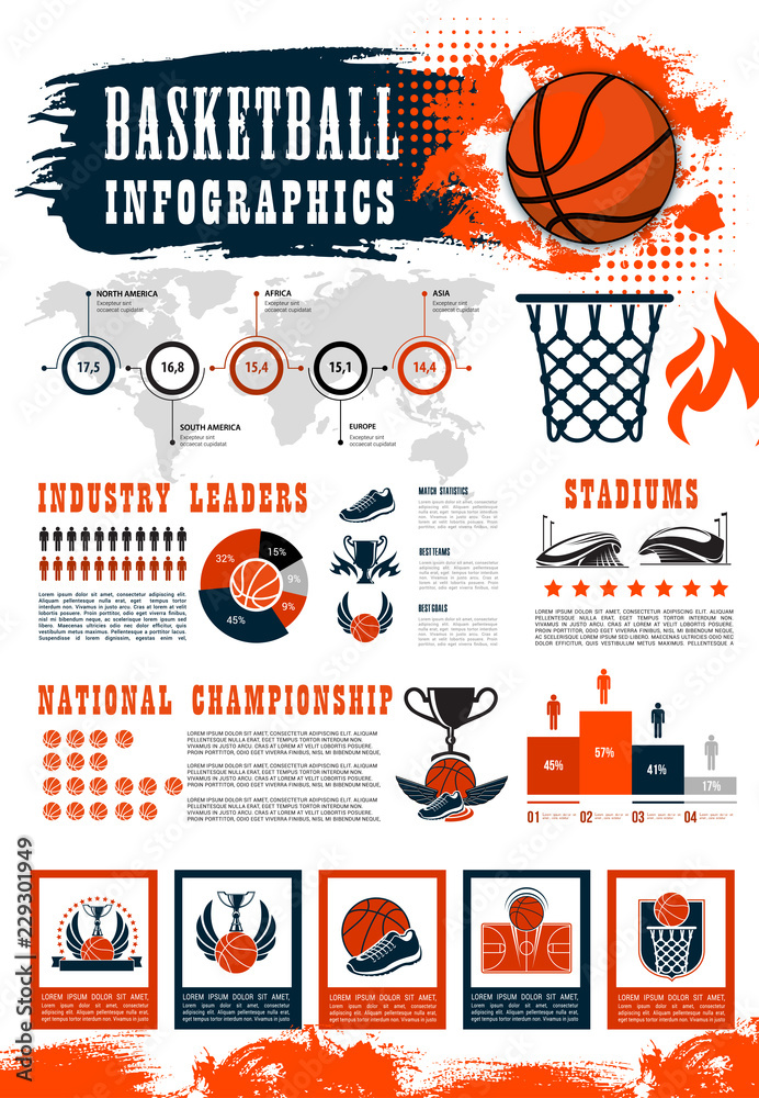 Basketball infographic, sport game charts Stock Vector | Adobe Stock