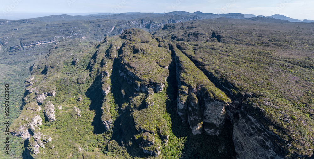Aero Image of side of Cachoeira da Fumaça (Smoke Waterfall) in Vale do ...