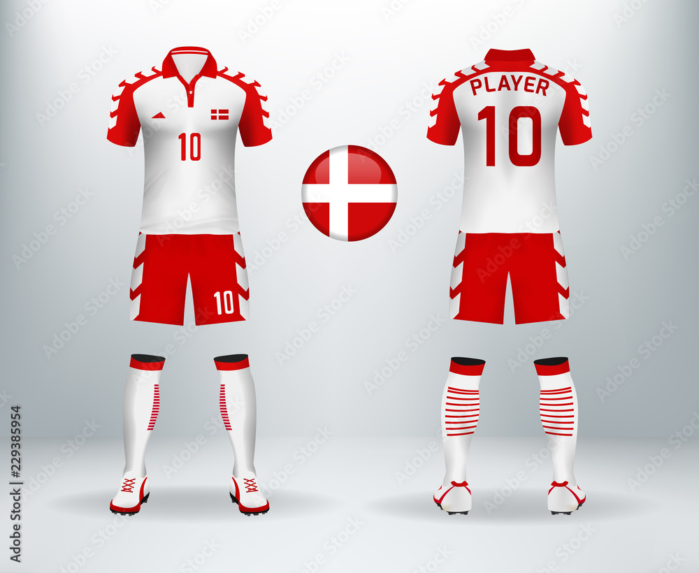 3D realistic of font and back of denmark soccer jersey shirt with pants ...