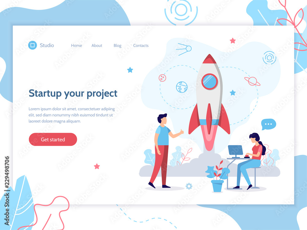 Launch of the rocket. Web banner design template. Startup concept ...