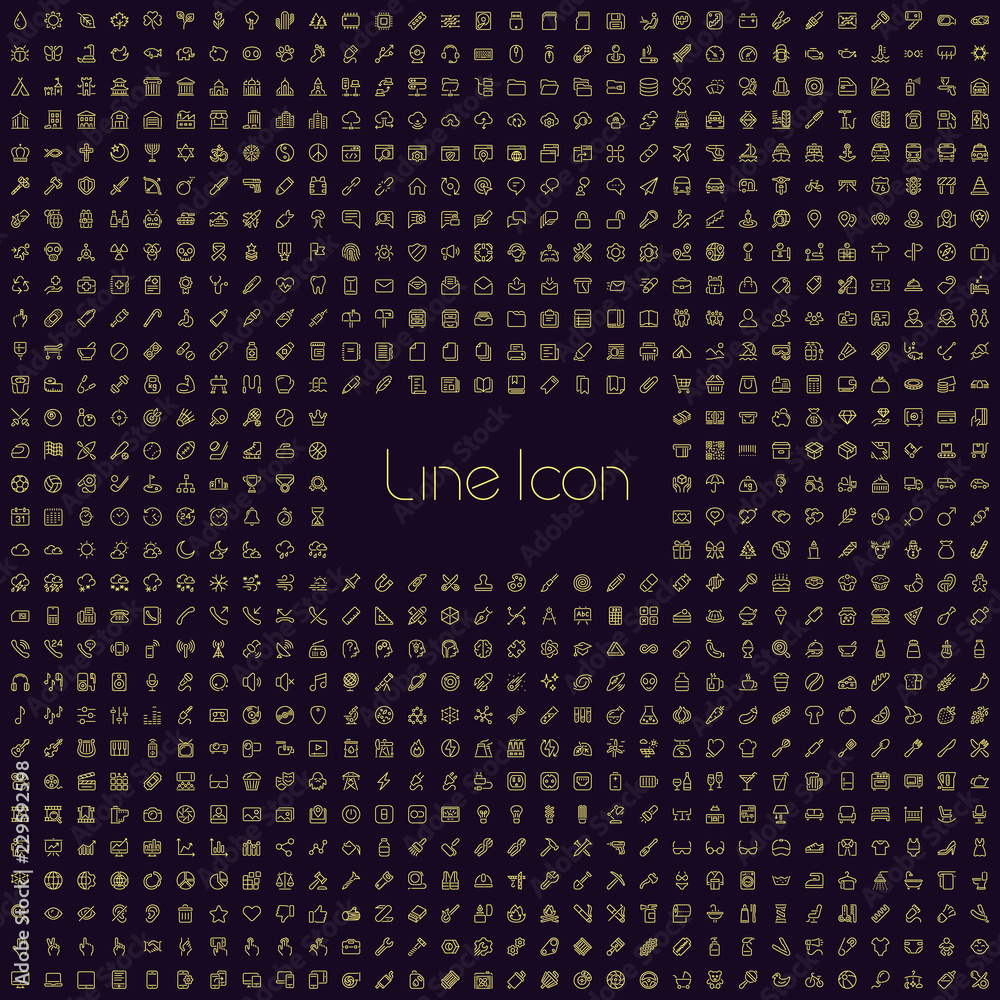 Linear icon set. 850 modern pictogram flat symbols in vector, various ...
