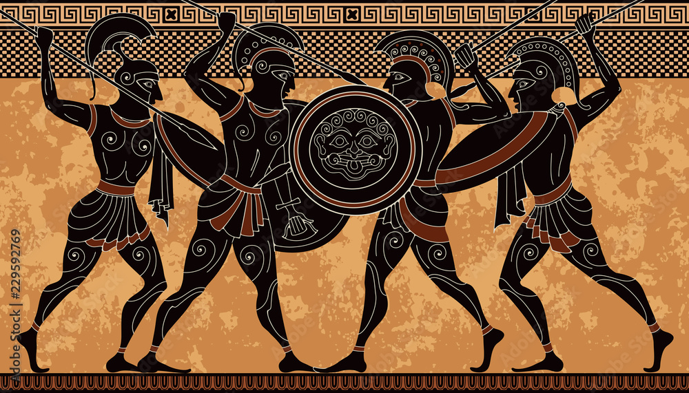 Ancient greek scene banner.Hero,spartan,myth.Ancient civilization ...