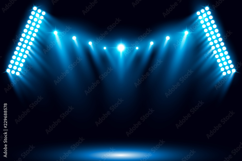 Blue stage arena lighting background with spotlight vector illustration ...