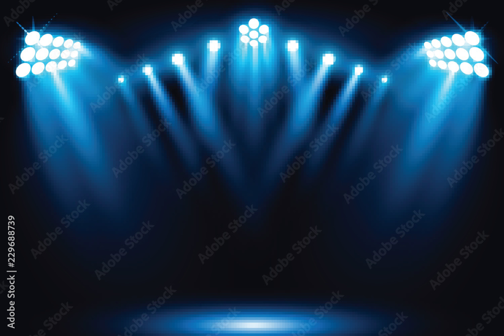 Blue stage arena lighting background with spotlight vector illustration ...